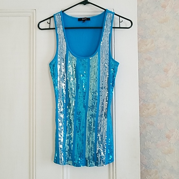 Express | Tops | Express Tank Top Aquasilver Sequinsm | Poshmark